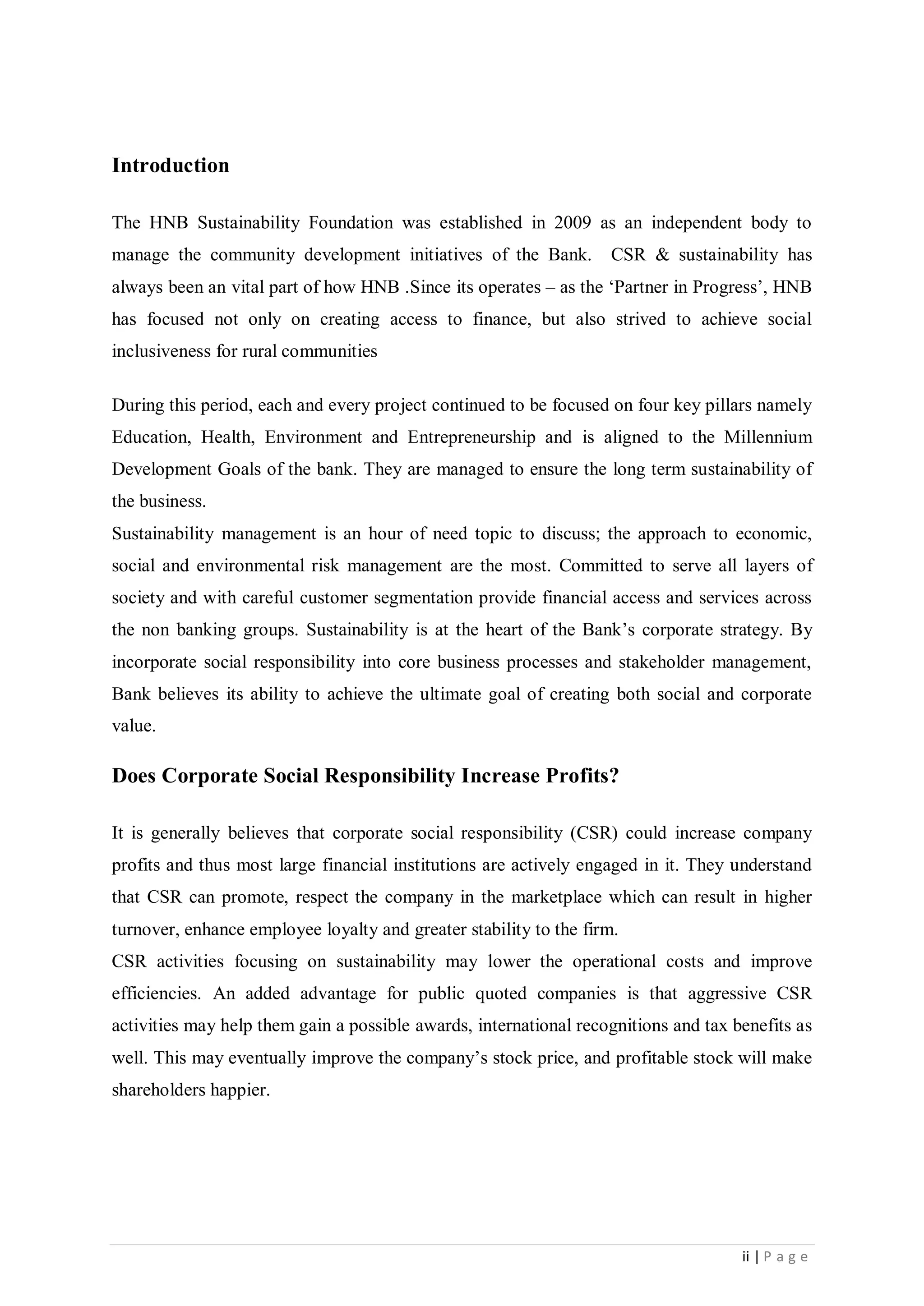 Sustanability and csr-way forward for HNB- SHANEL PERERA -07445. | PDF