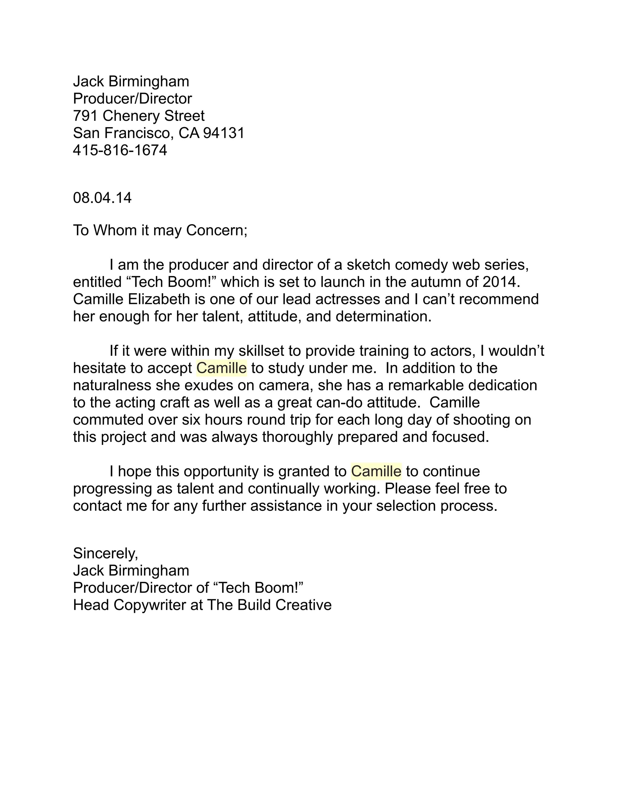 Camille Letter | PDF