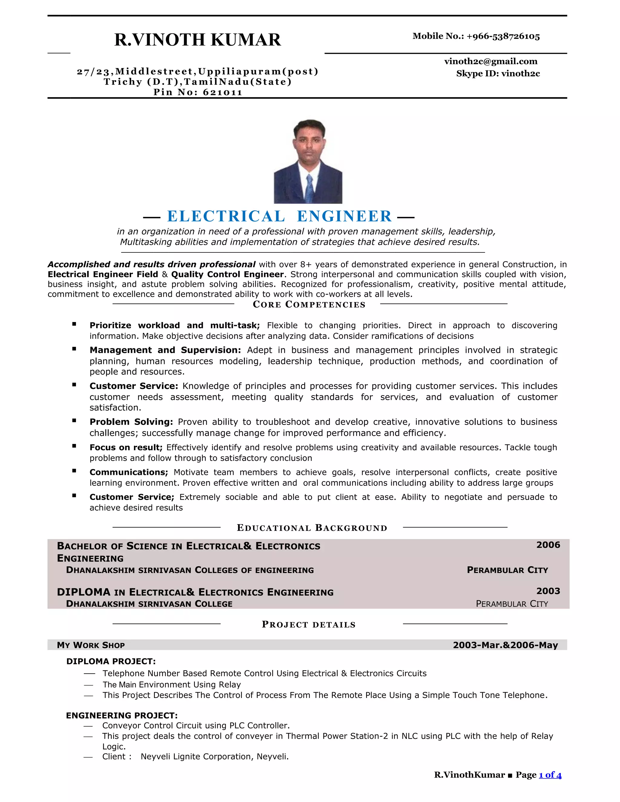 ENGINEER VINOTH 8+Exp. | DOC