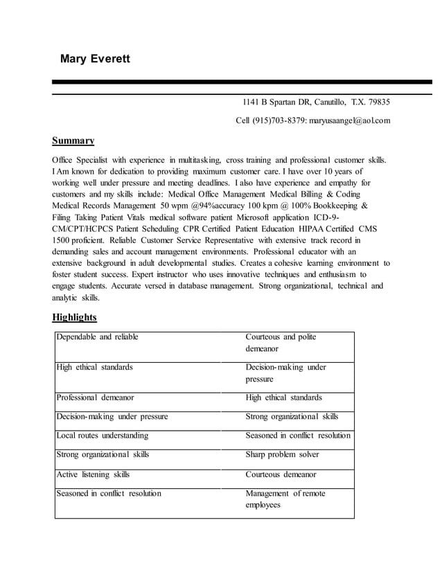 Resume of Mary | PDF