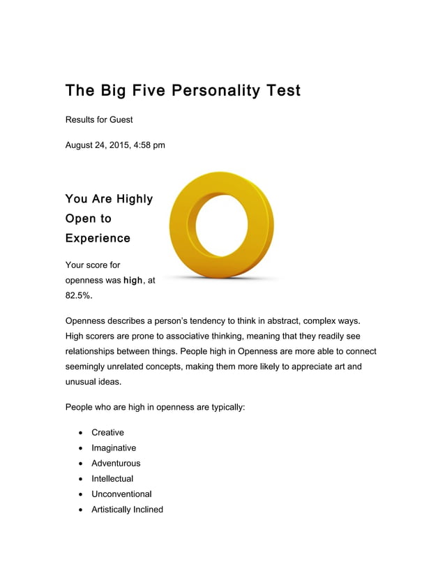 Big 5 Personality Test | DOC | Mental Health | Diseases and Conditions