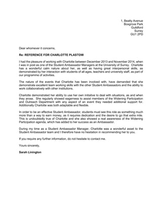 Sarah Linington Reference | PDF