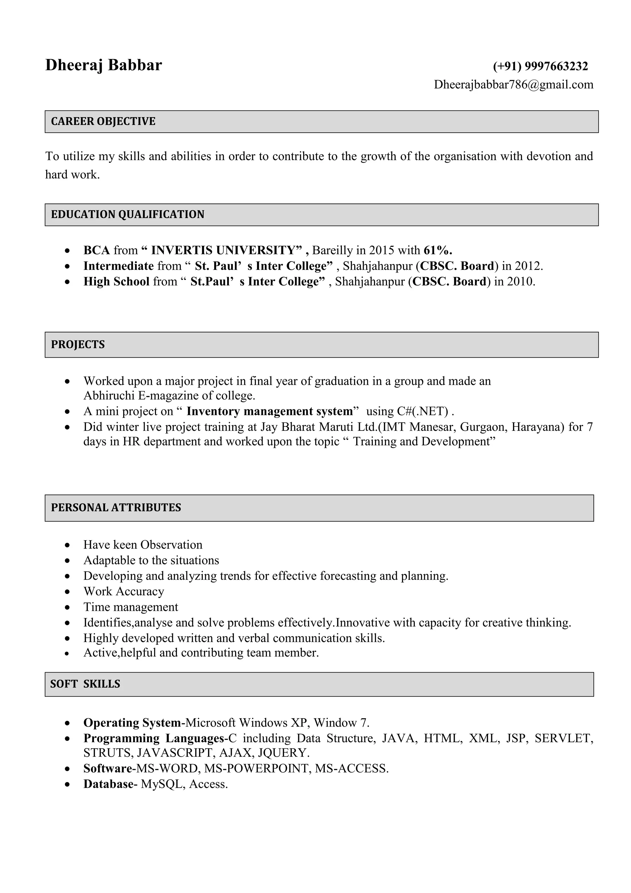cv. dheeraj | PDF | Computing | Technology & Computing