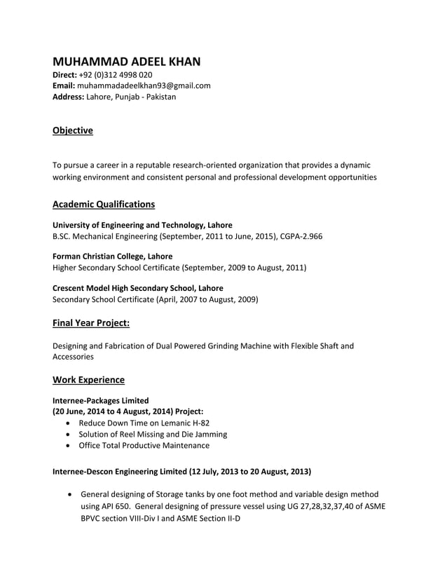 MUHAMMAD ADEEL KHAN CV | PDF