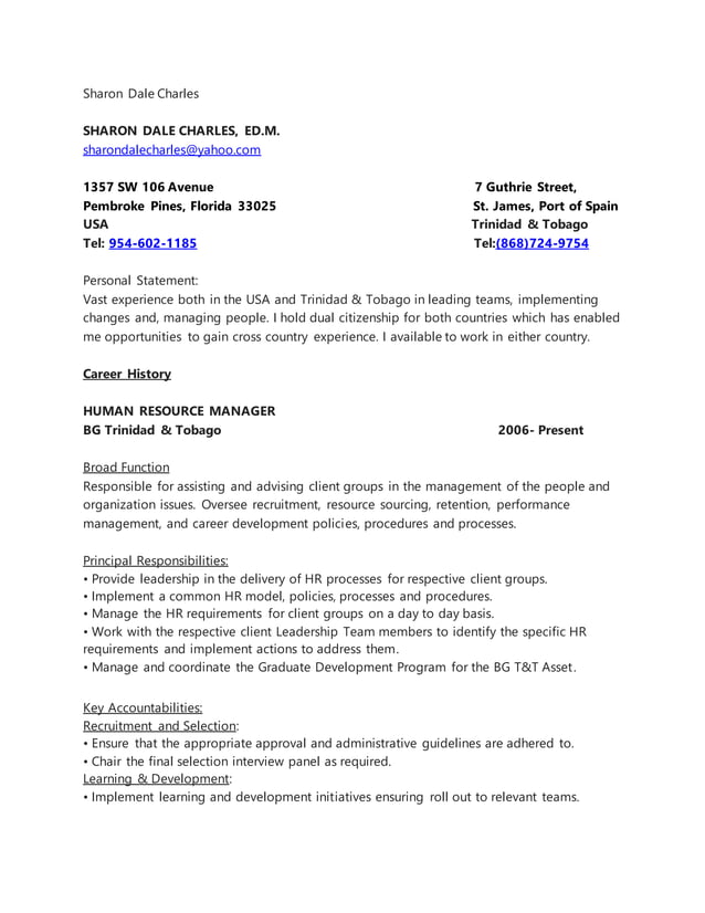 Sharon's Resume | DOCX | Human Resources | Business