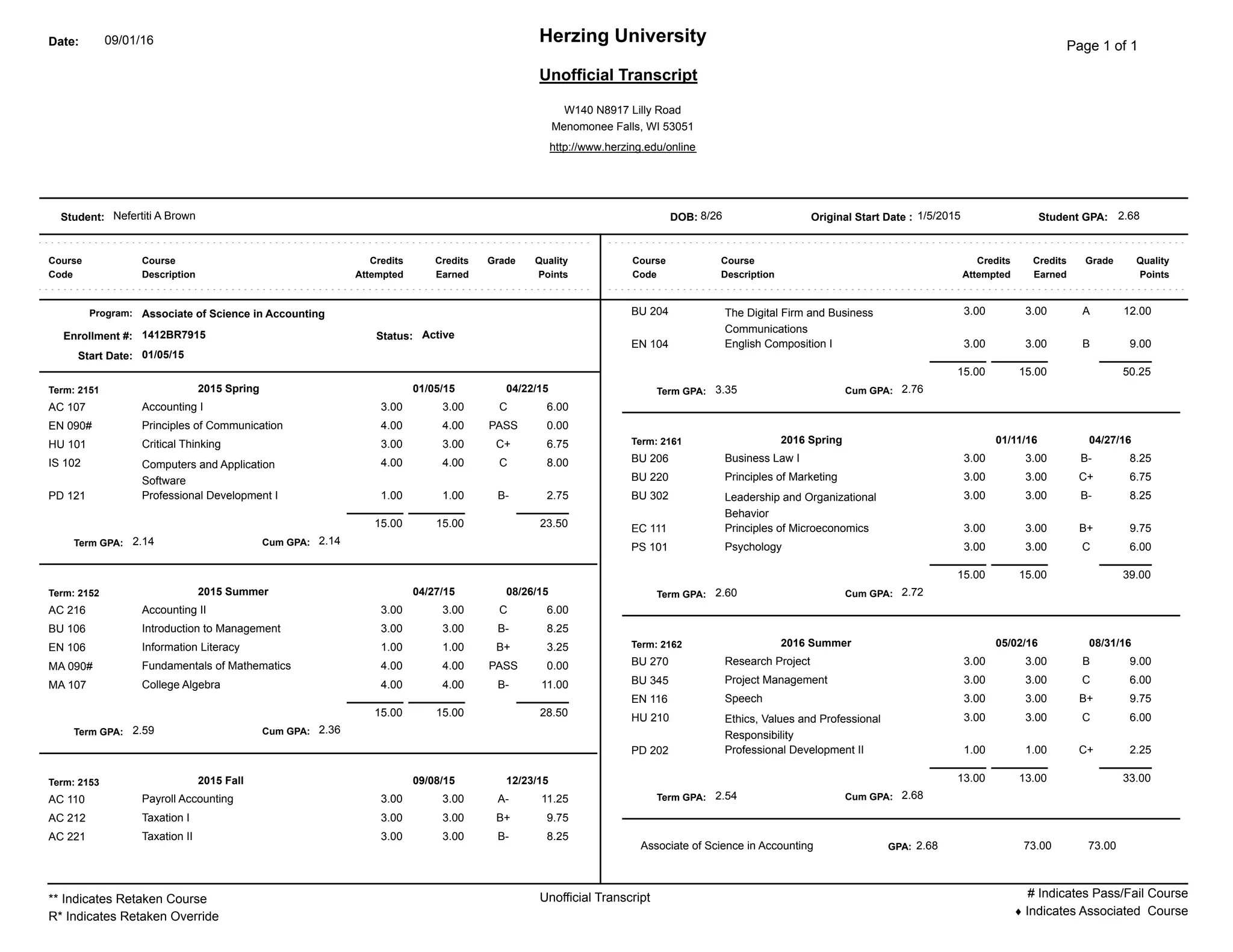 Unofficial Transcript | PDF