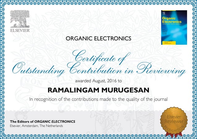 Elsevier 'Certificate of Outstanding Contribution in Reviewing', August 2016 | PDF