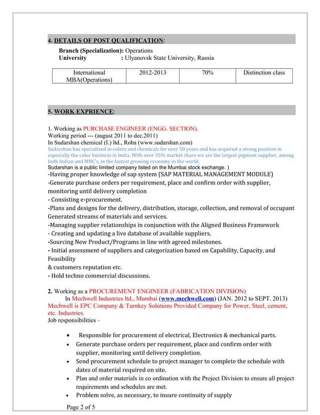 Sachin Resume -Procurement engineer (1) | DOC | Manufacturing Industry ...