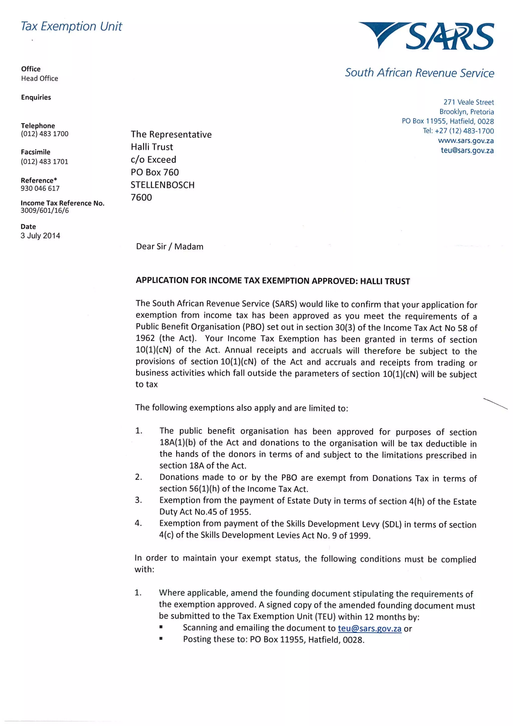 SARS PBO letter | PDF