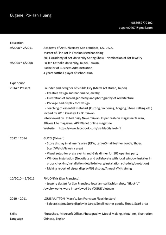 Eugene Po-Han Huang 黃柏瀚 CV | PDF | Style & Fashion