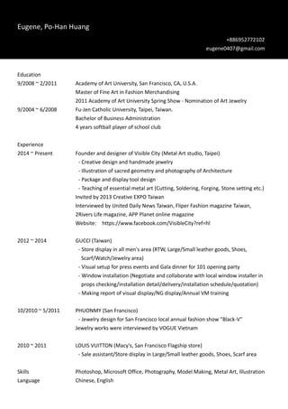 Eugene Po-Han Huang 黃柏瀚 CV | PDF