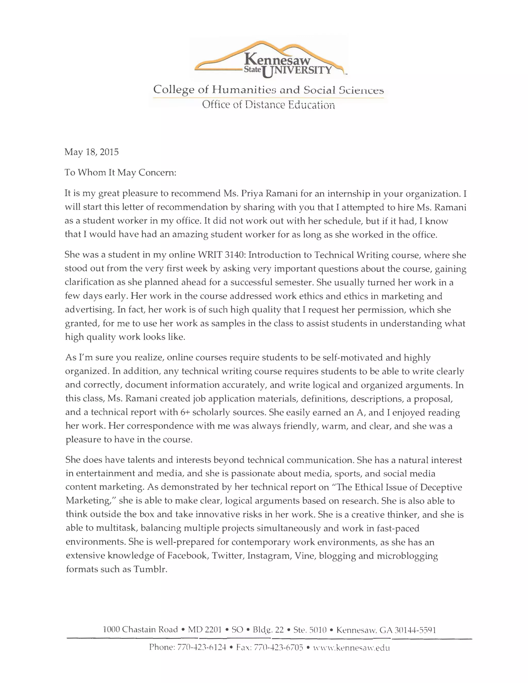 Technical Writing Rec. Letter | PDF | Education