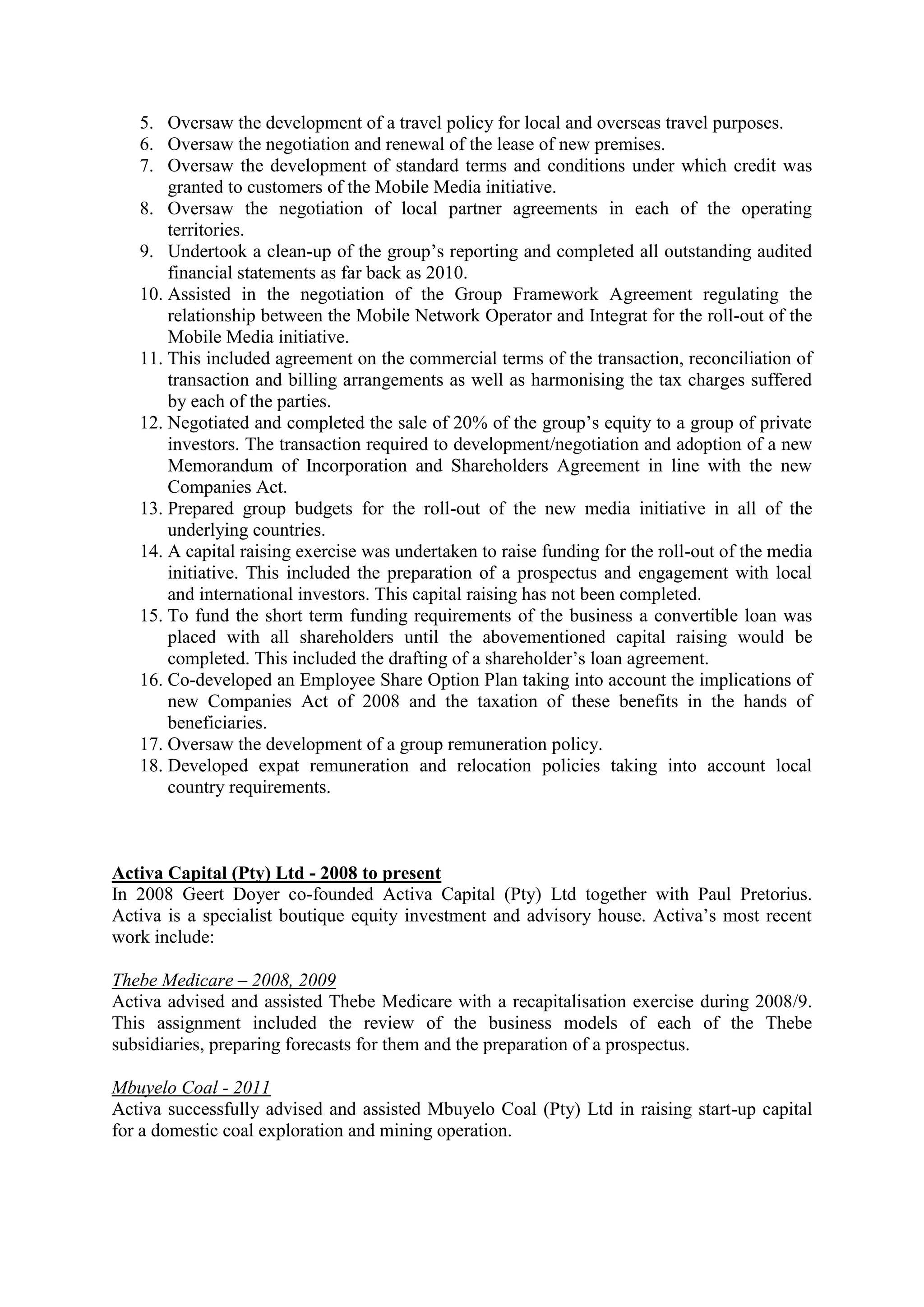 Abridged CV Geert Doyer | PDF