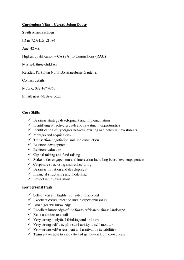 Abridged CV Geert Doyer | PDF