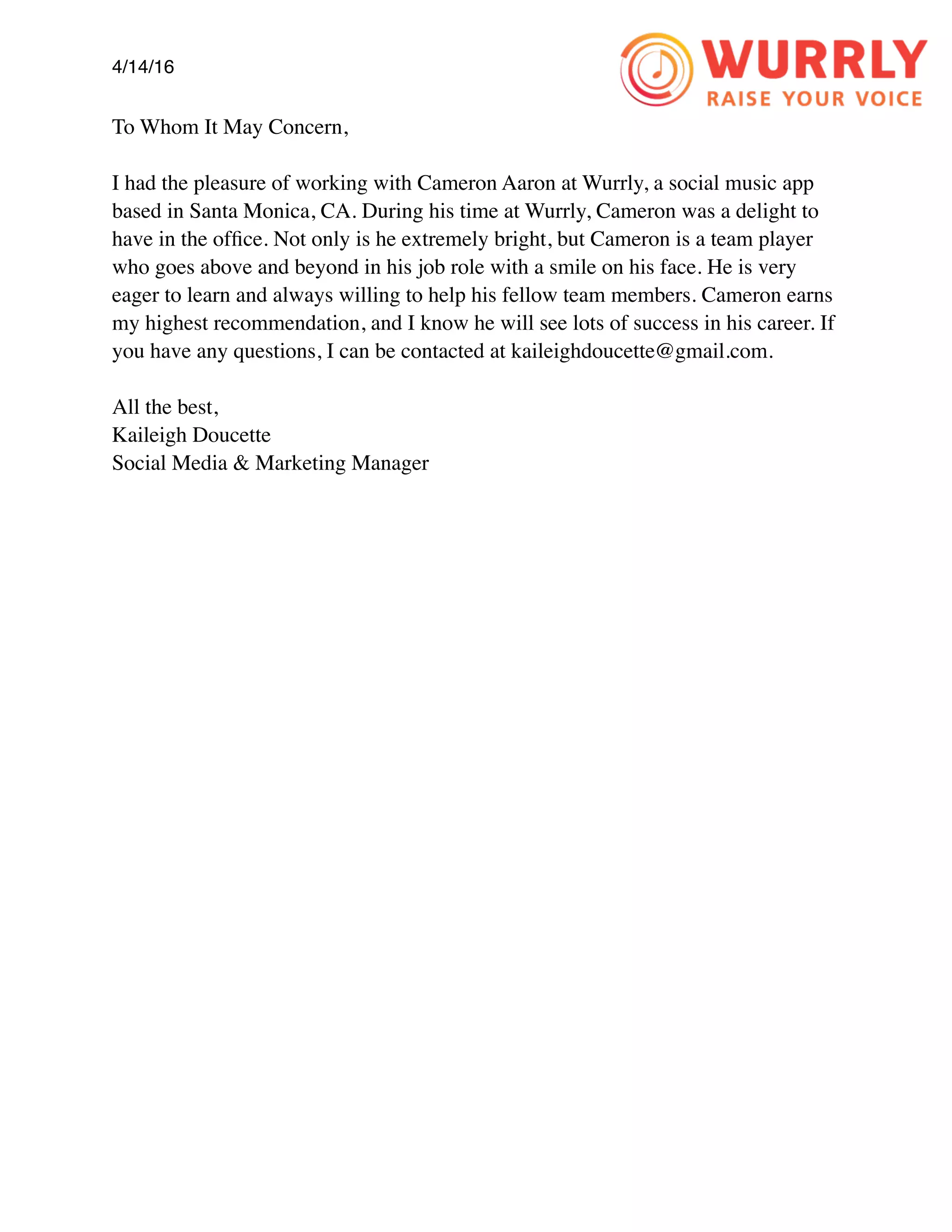 Cameron+Aaron+Recommendation+Letter | PDF