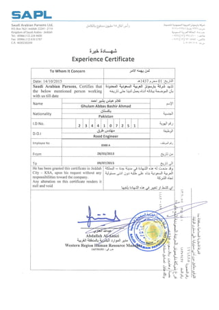Experience Certificate of Road Engineer from Parsons | PDF