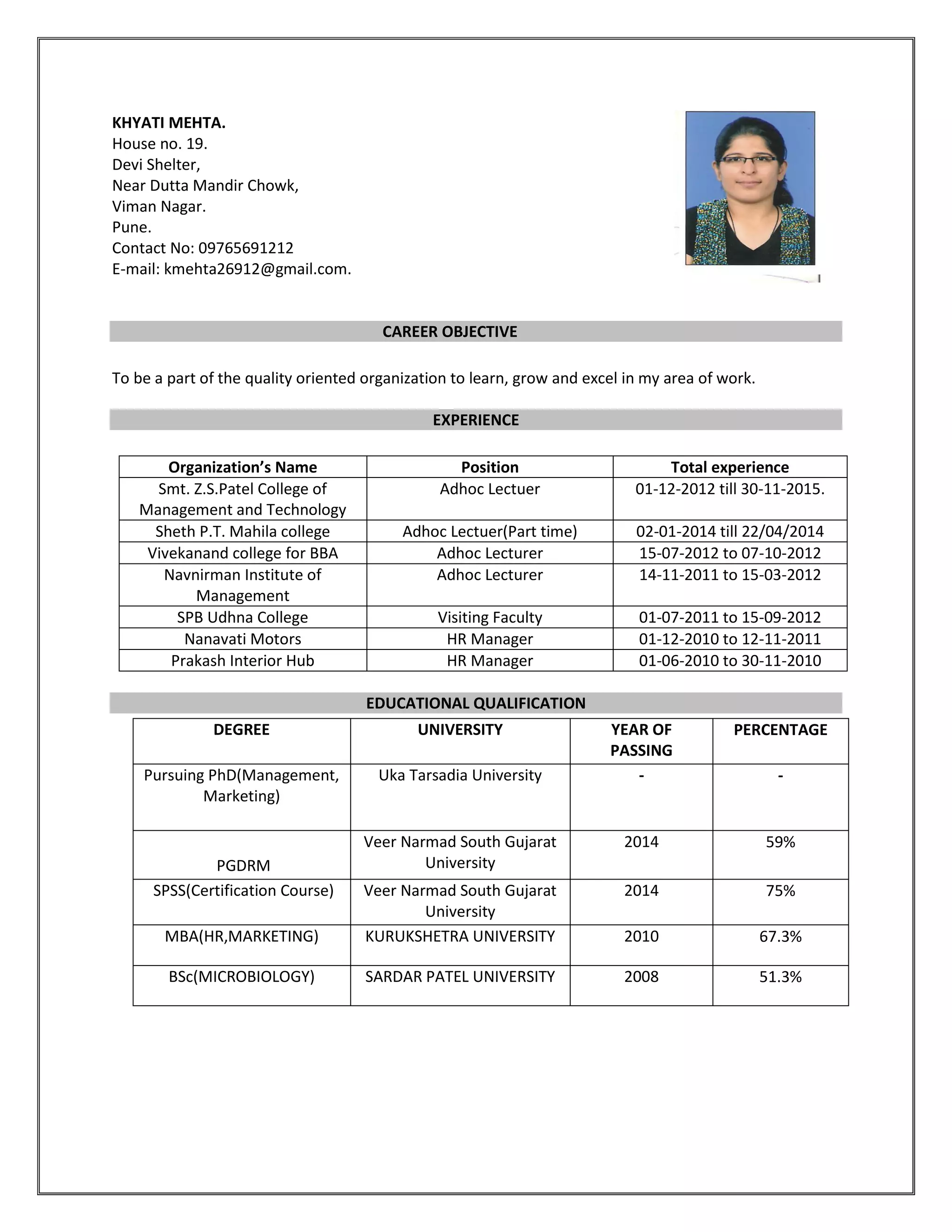 CV-Khyati | PDF | Professional School | Postgraduate Education