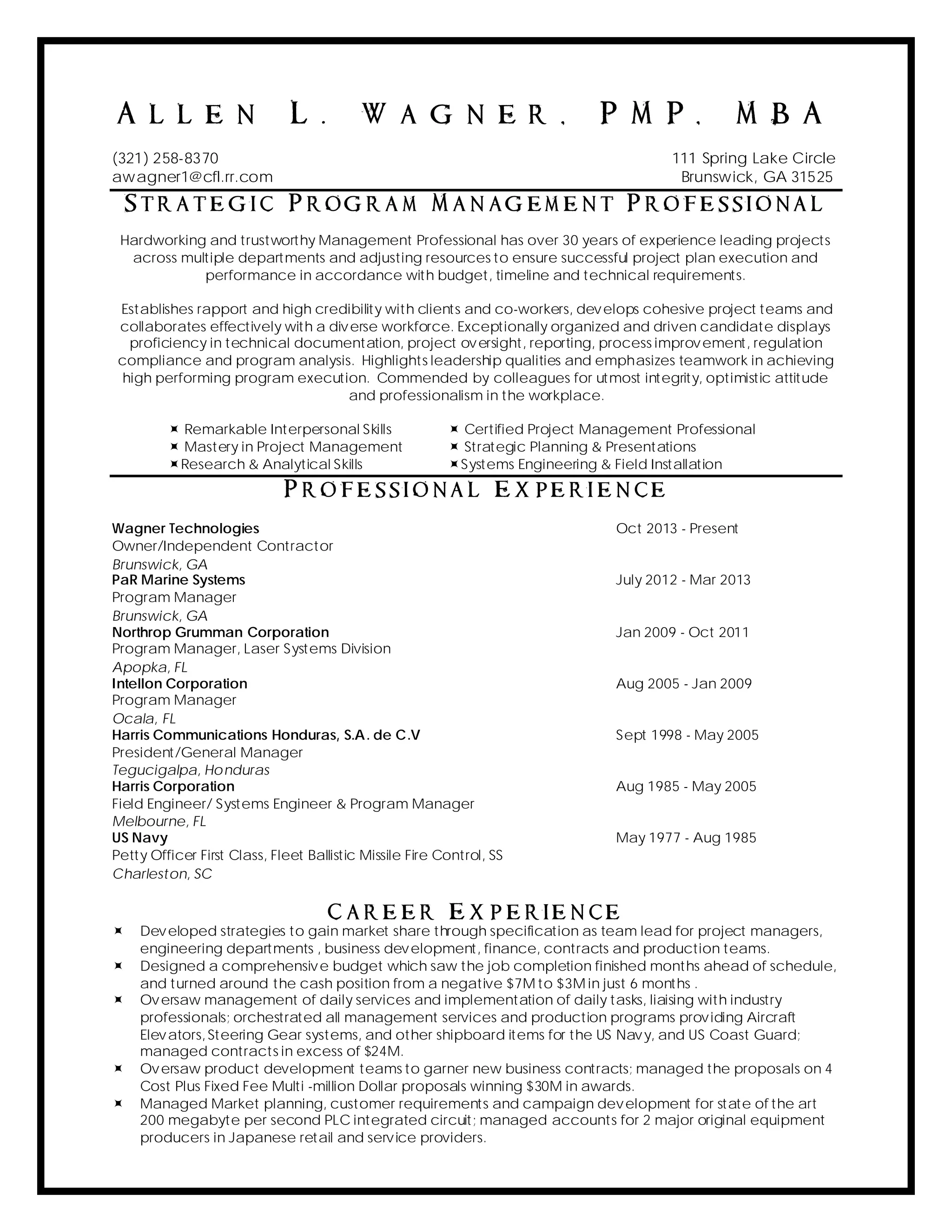 Allen L. Wagner Resume | PDF