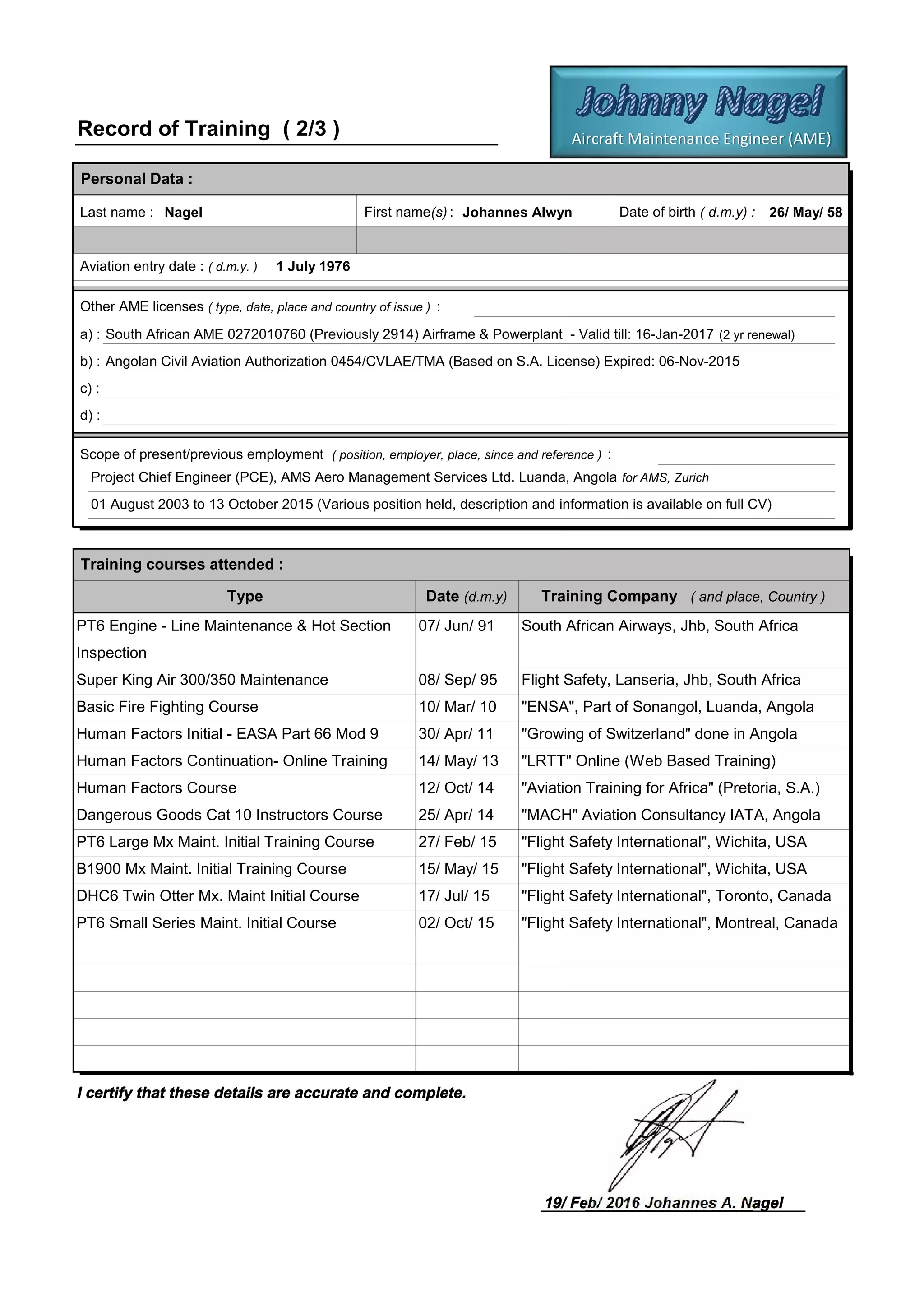 Summarized CV J Nagel (AME) 2016 | PDF