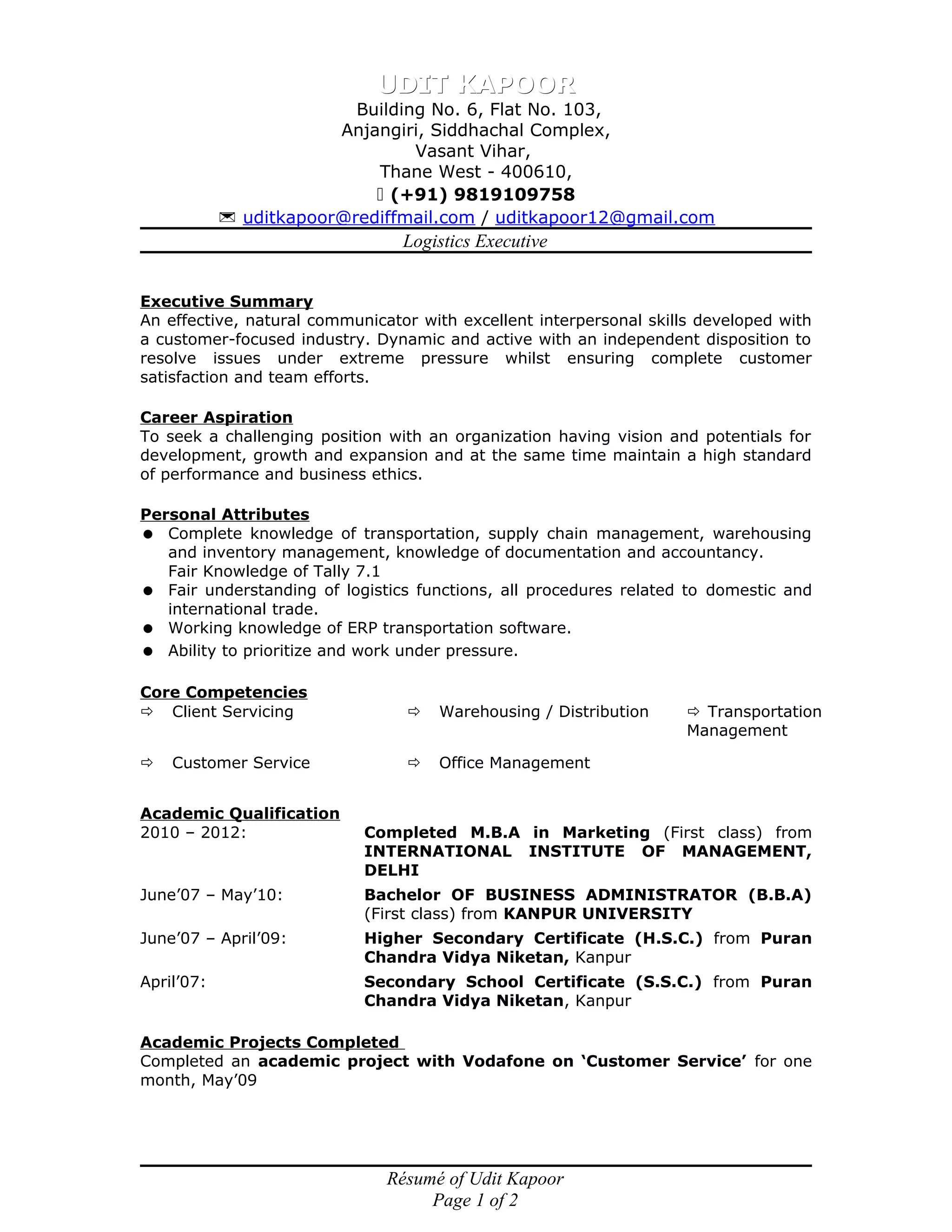 Udit Kapoor Resume | DOC