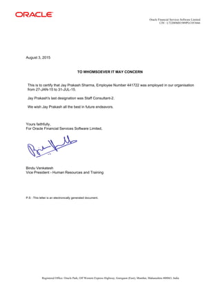 Oracle Experience Letter | PDF