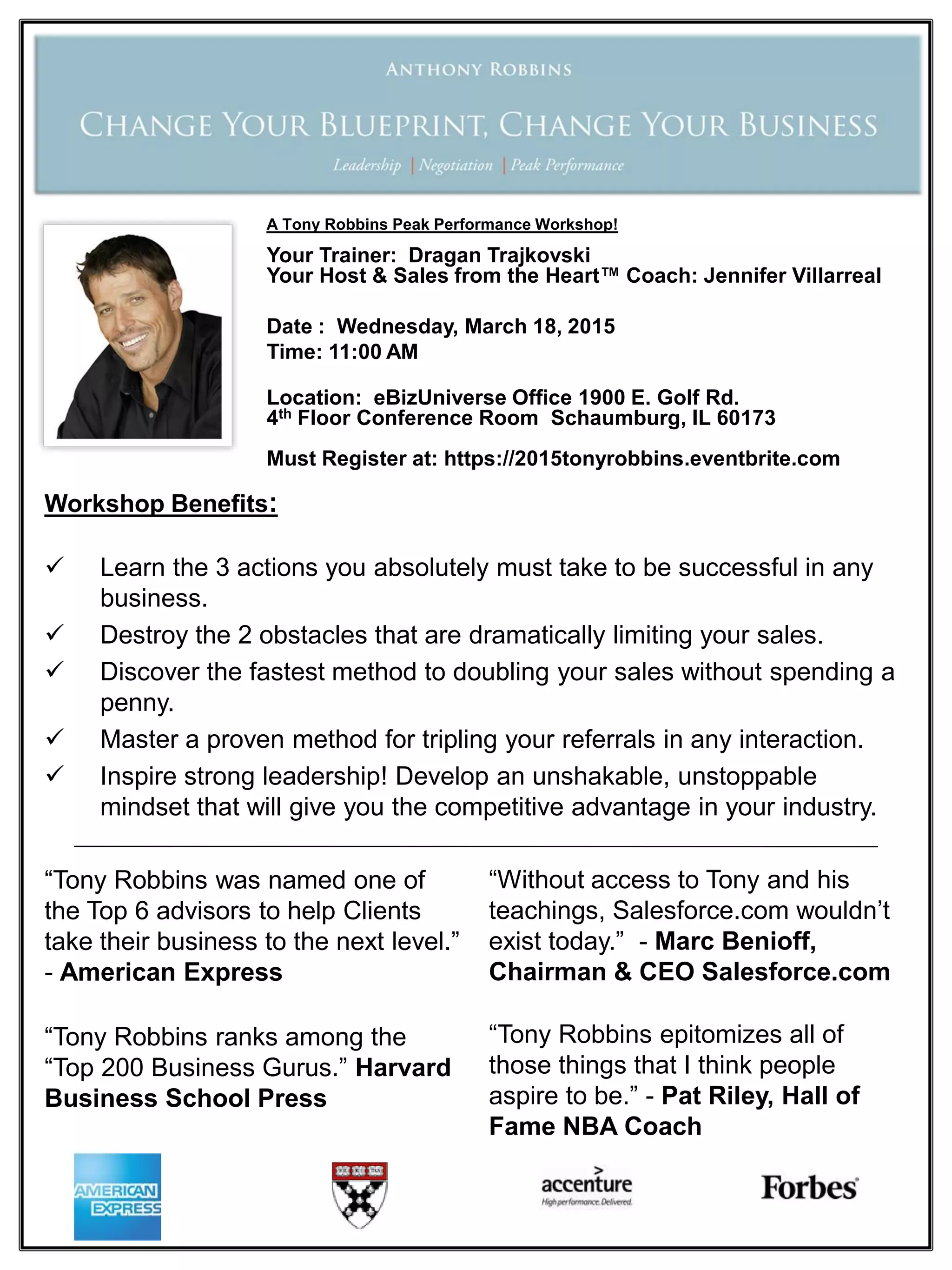 1. Tony Robbins Peak Performance Strategy Session Flyer- Schaumburg 3 ...