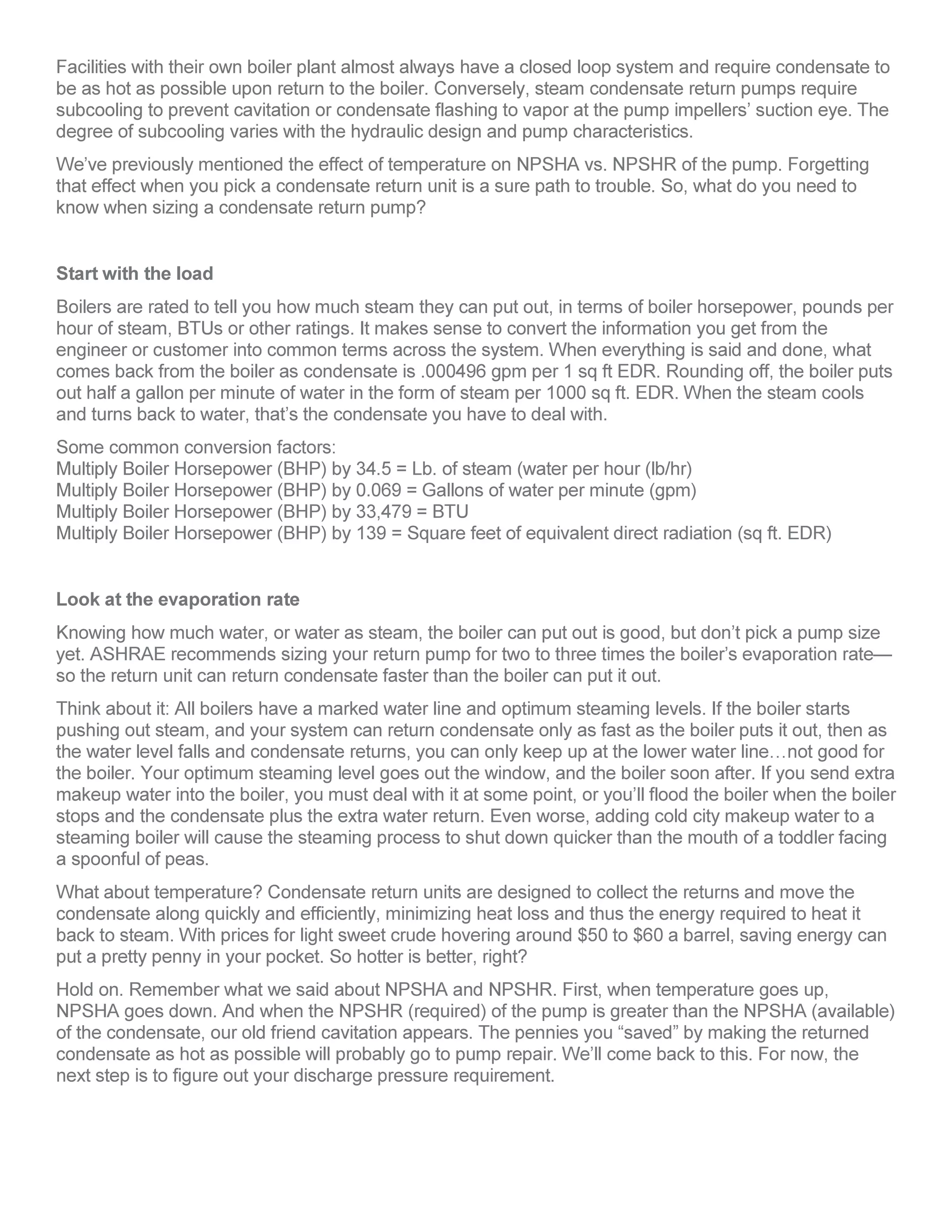 How to Size a Condensate Return Unit | PDF