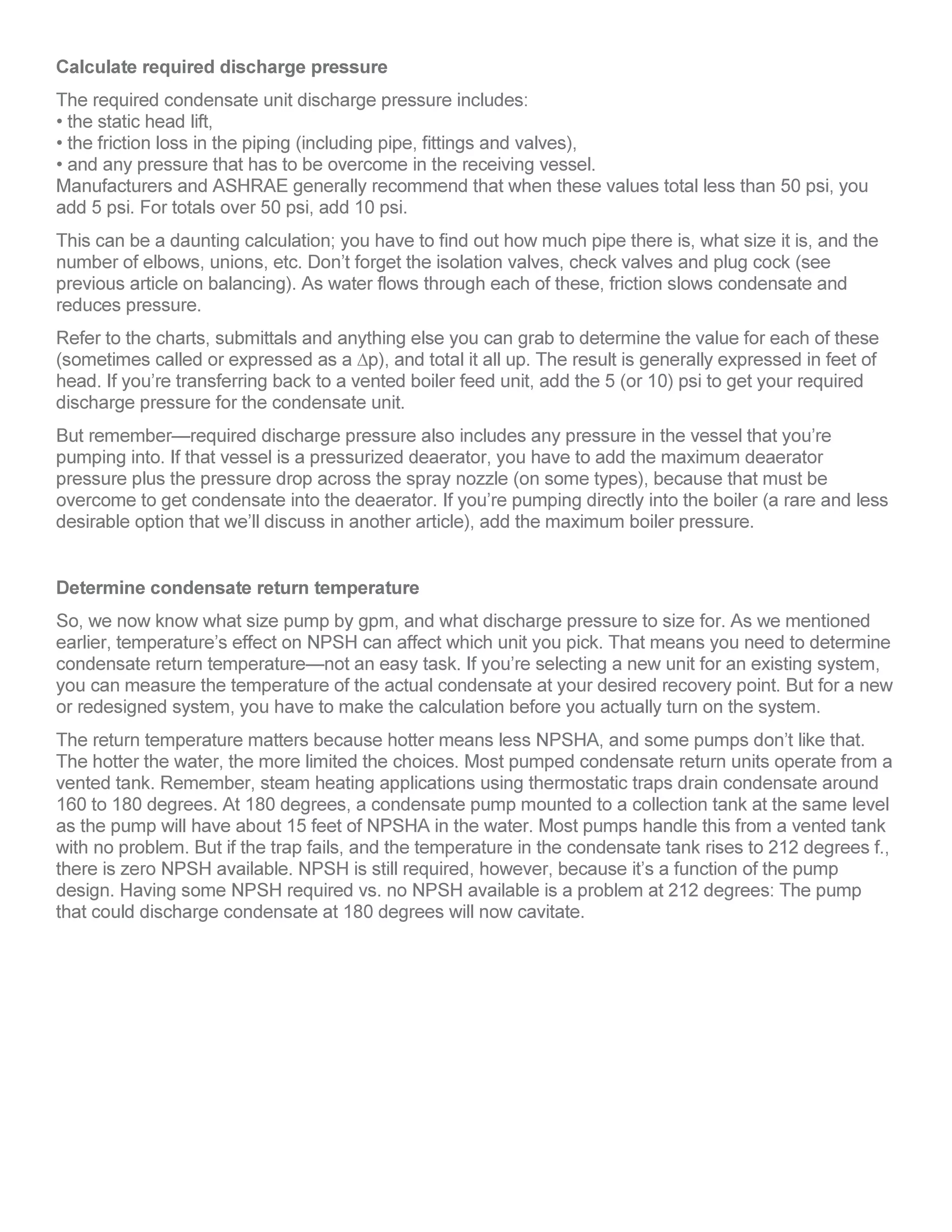 How to Size a Condensate Return Unit | PDF