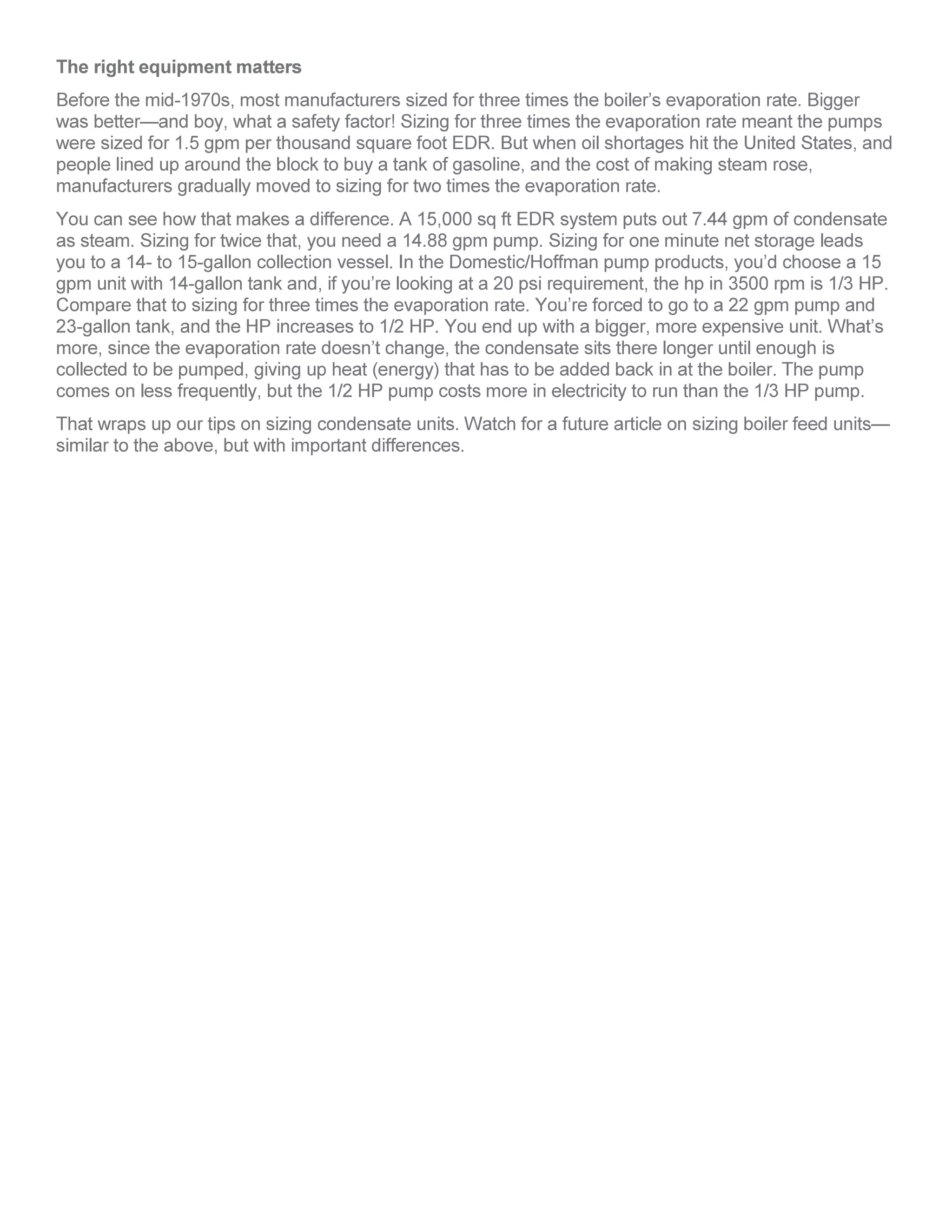 How to Size a Condensate Return Unit | PDF