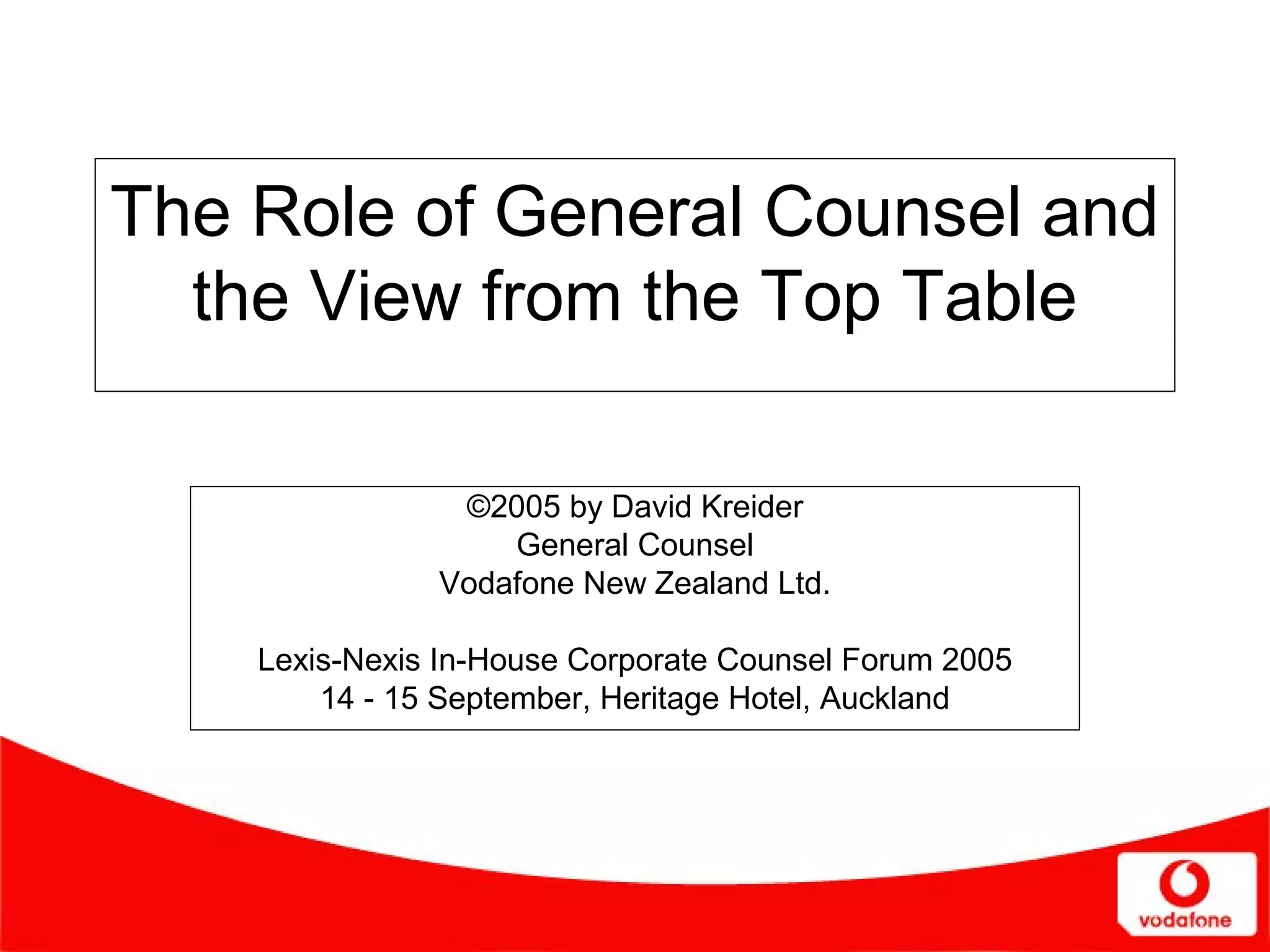 The Role of General Counsel and the View | PPT