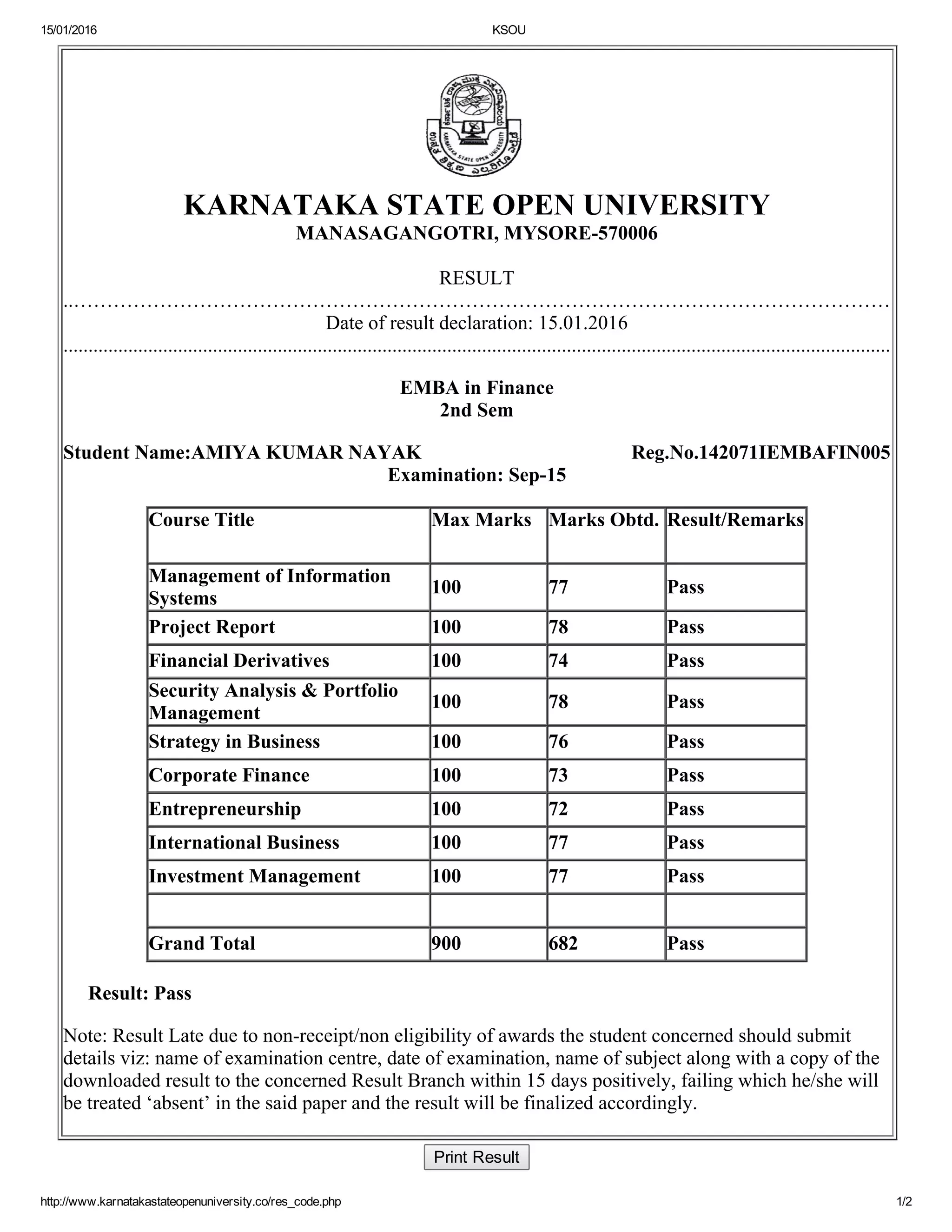 MBA Mark Sheet(2) | PDF