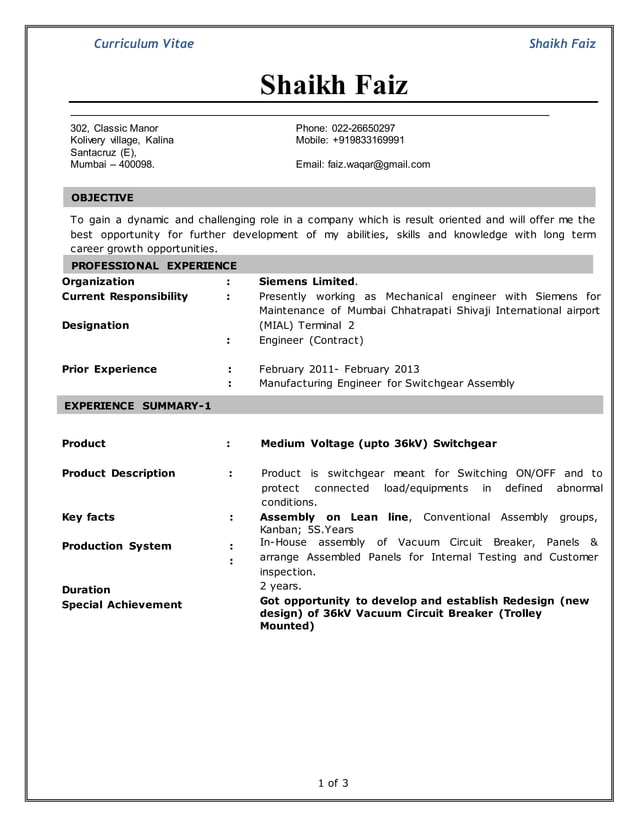Resume_Shiakh_Faiz_May2014 | DOCX | Civil Engineering Industry | Industries