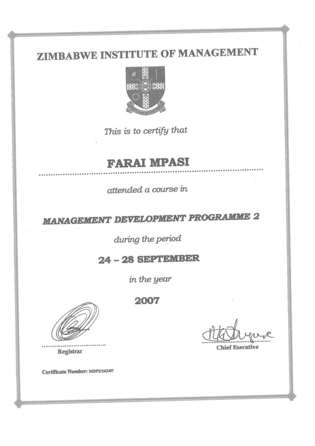 FARAI MANAGEMENT DEVELOPMENT PART TWO CERTIFICATE | PDF