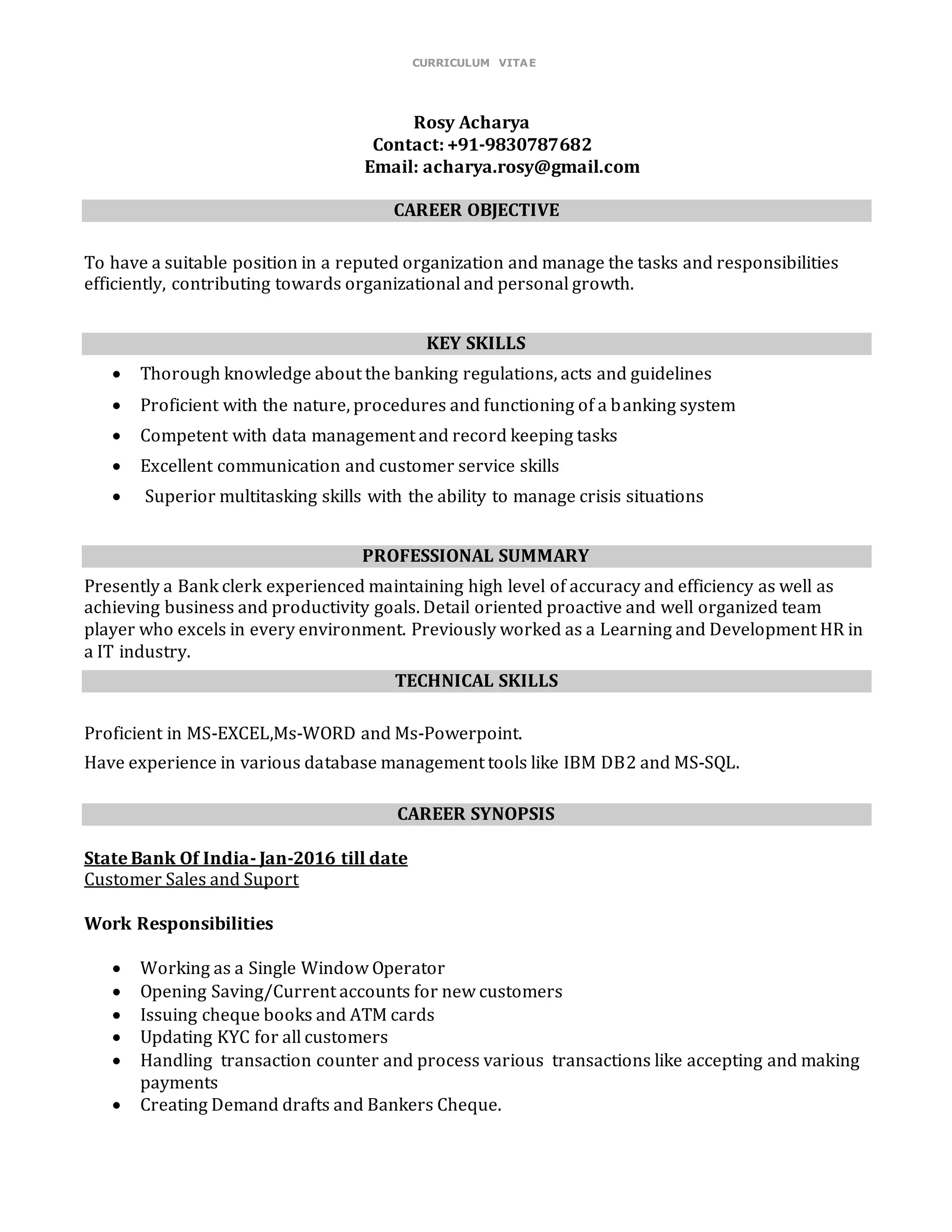 Resume- Rosy Acharya(NEW BANKING) | DOCX