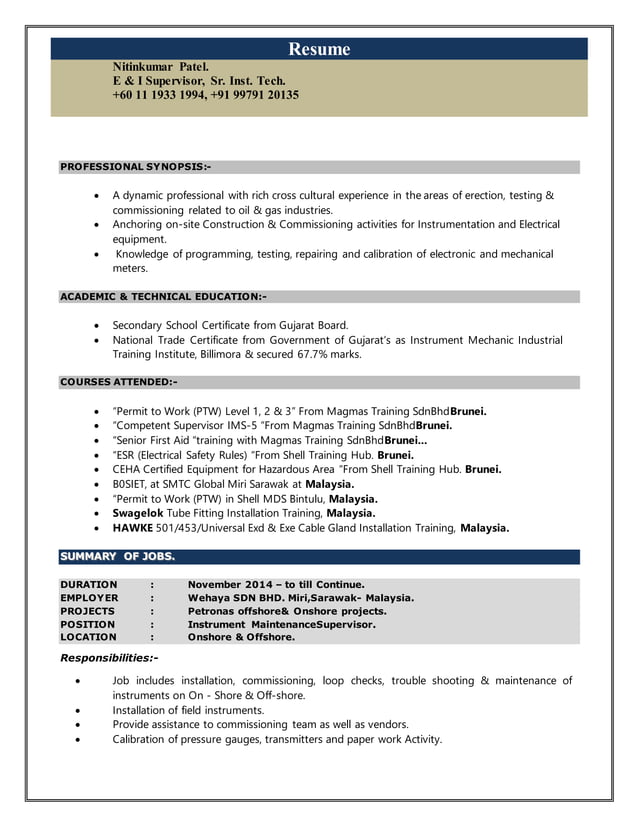 Nitinkumar CV. ( Instrument Supervisor) | DOCX