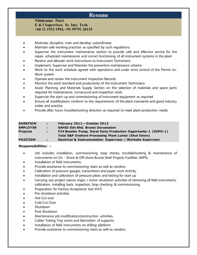 Nitinkumar CV. ( Instrument Supervisor) | DOCX