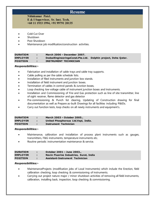 Nitinkumar CV. ( Instrument Supervisor) | DOCX