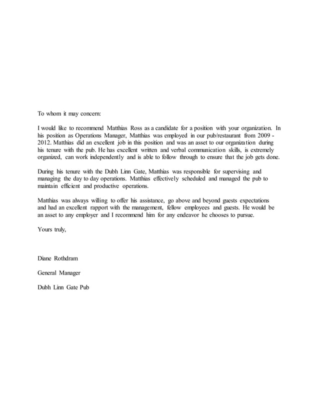 Reference letter | DOCX | Human Resources | Business