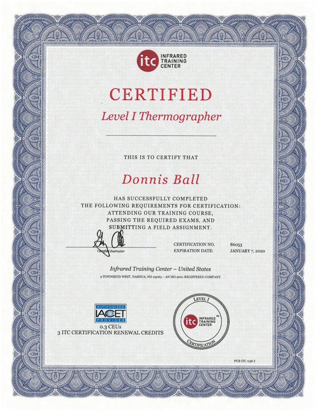 Level I thermography cert