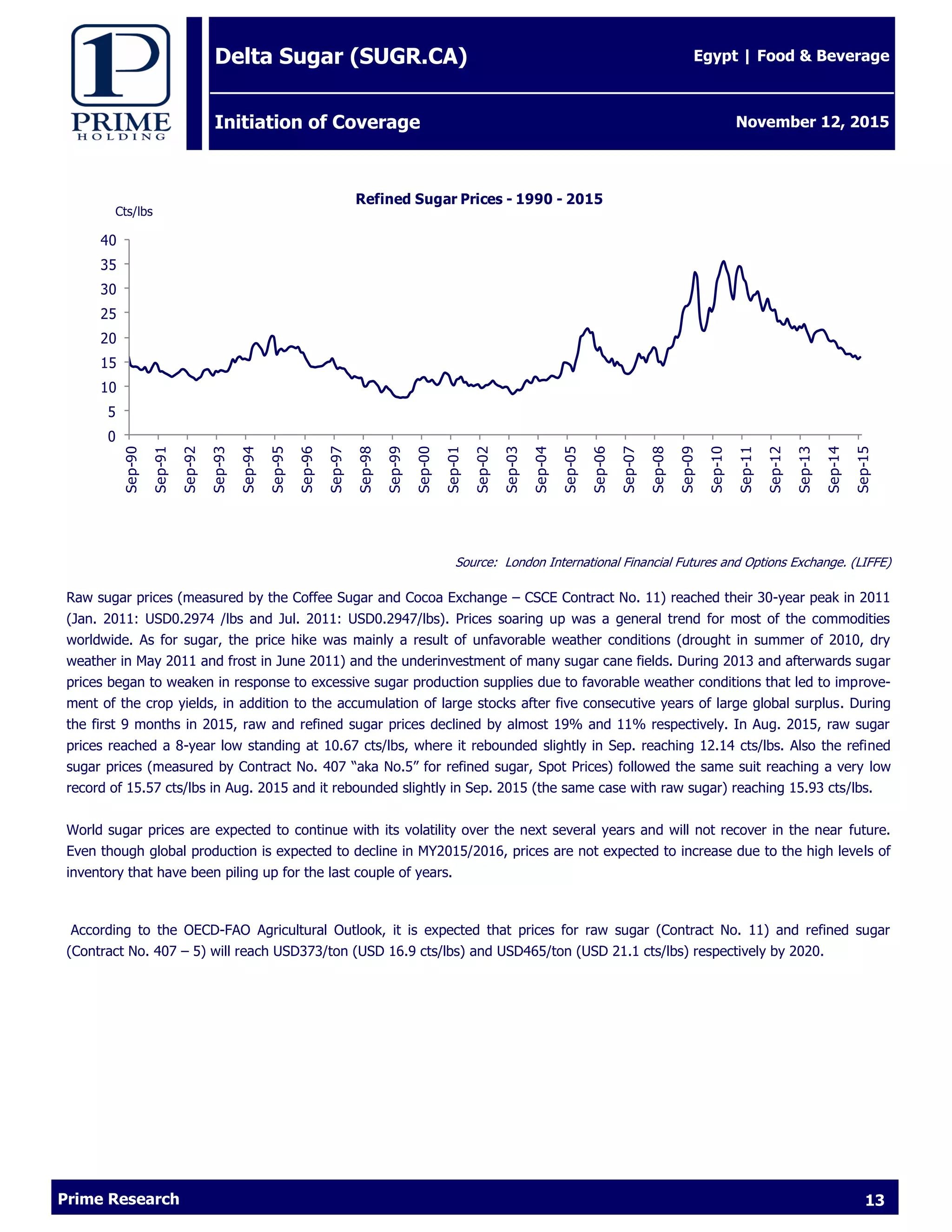 Delta Sugar Co. - Initiation of Coverage - 12 November 2015 | PDF