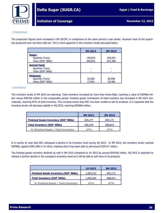 Delta Sugar Co. - Initiation of Coverage - 12 November 2015 | PDF