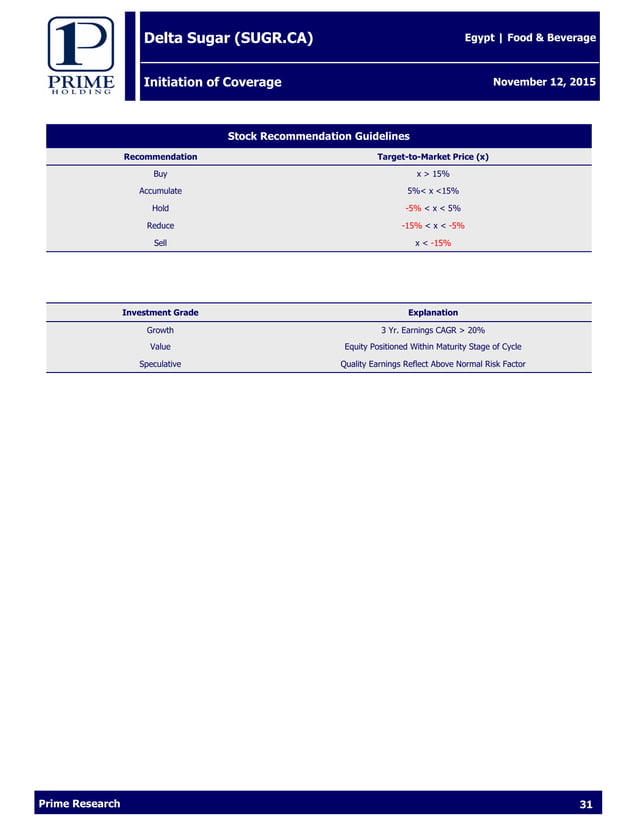 Delta Sugar Co. - Initiation of Coverage - 12 November 2015 | PDF