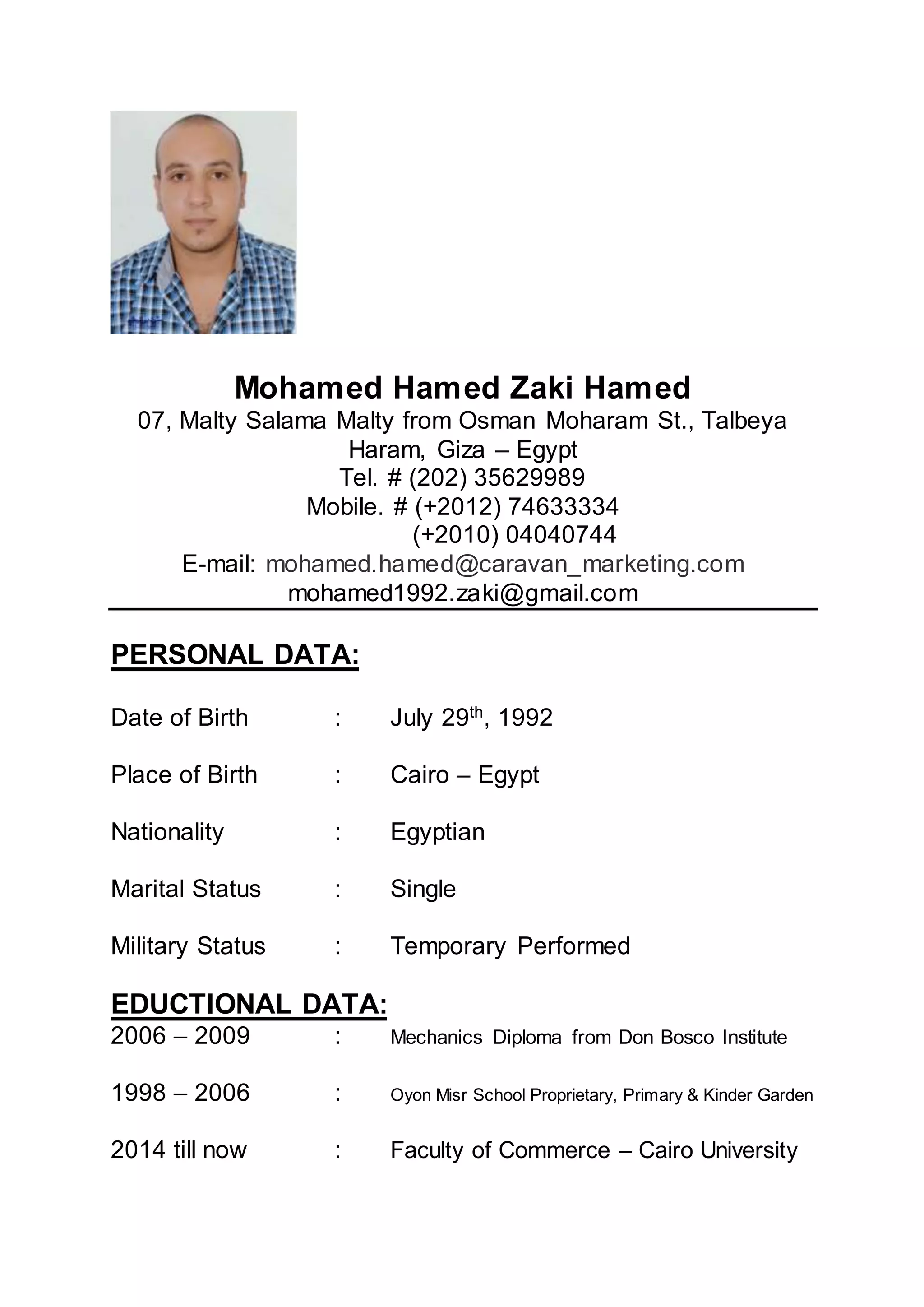 Mohamed Hamed's CV | DOCX | IT and Internet Support | Internet