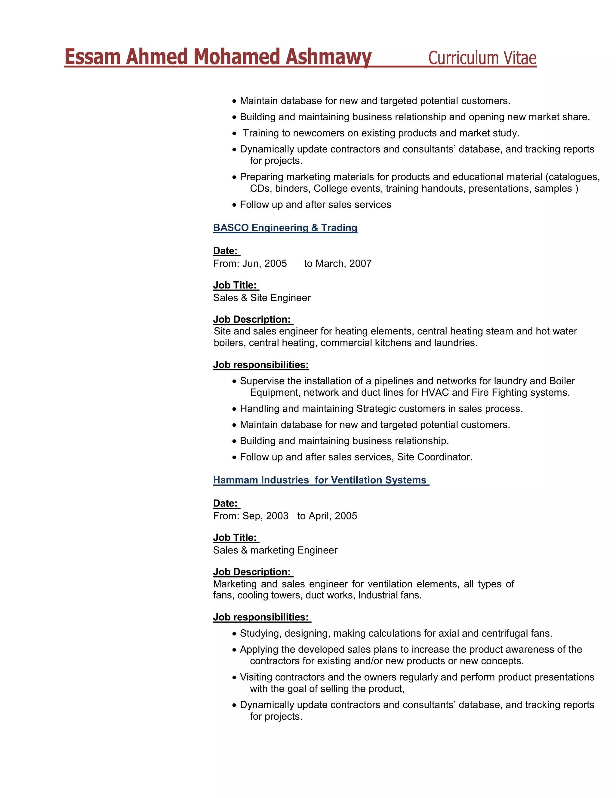 Eng. Essam Ahmed CV | PDF