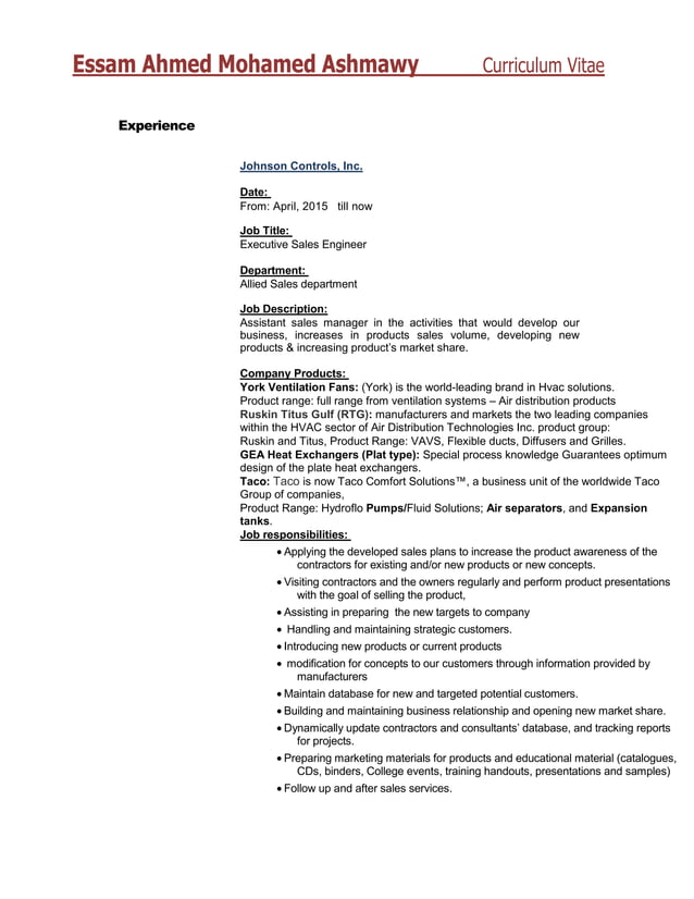 Eng. Essam Ahmed CV | PDF