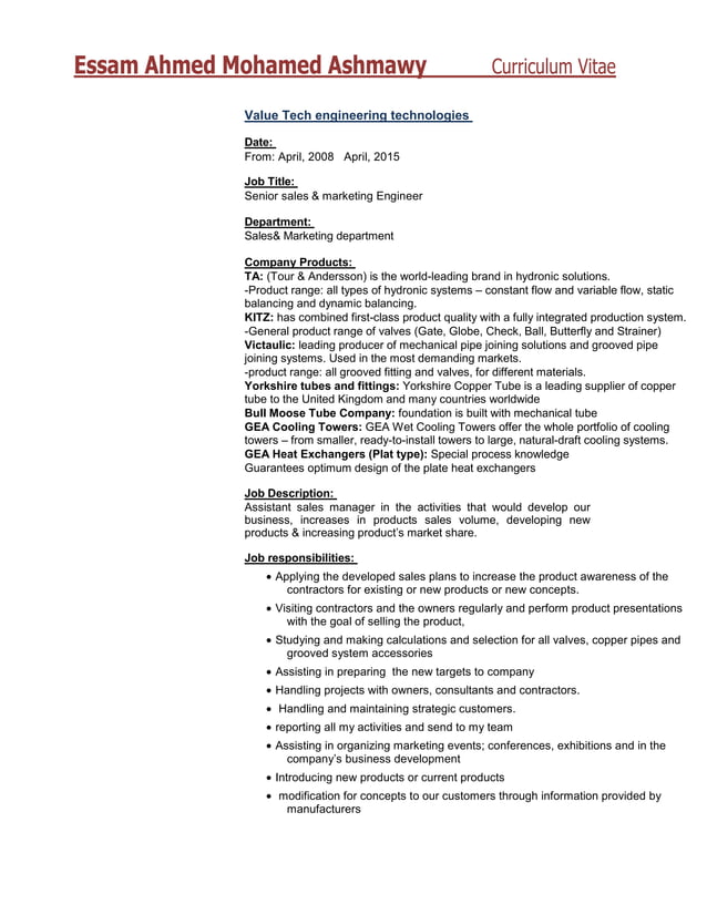 Eng. Essam Ahmed CV | PDF