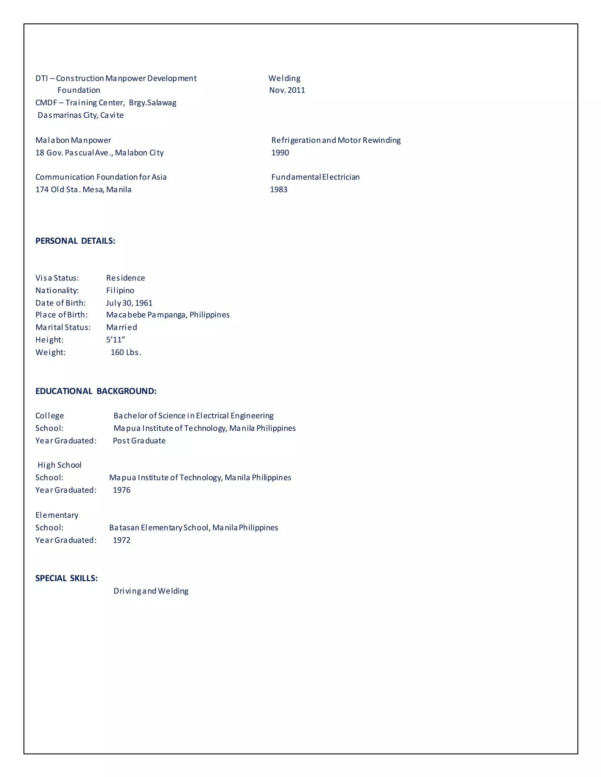 Melvin T. Yabut CV AC Technician | DOCX