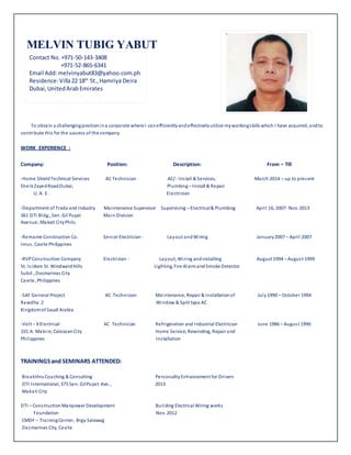 Melvin T. Yabut CV AC Technician | DOCX