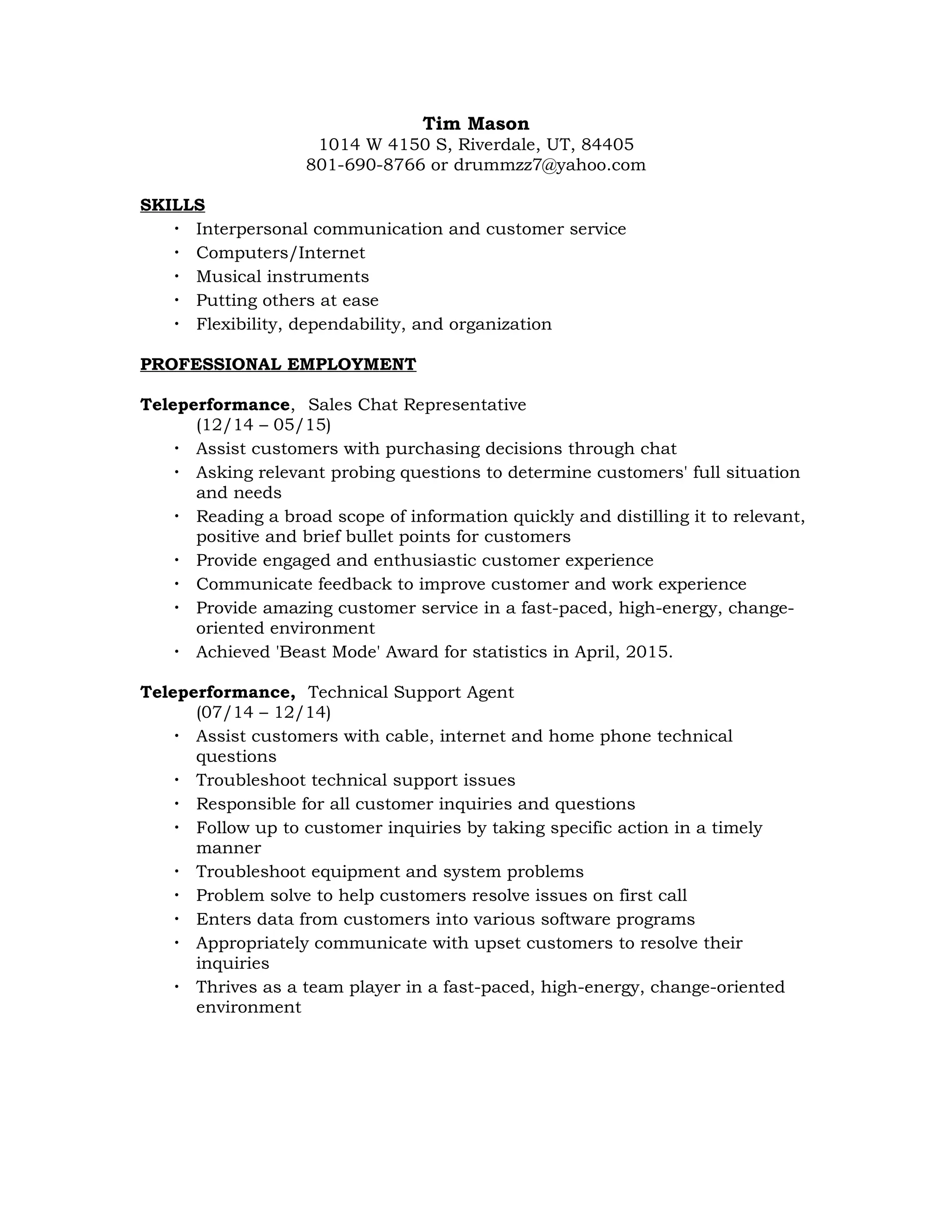 Tim Mason resume - 06 01 15 | PDF