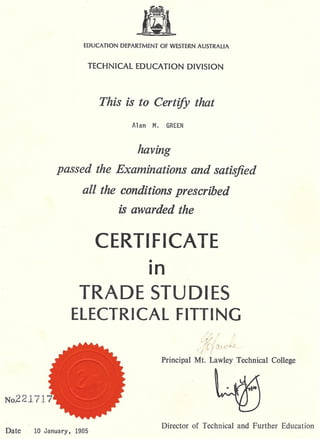Certifcate of Trade Studies Electrical Fitting | PDF